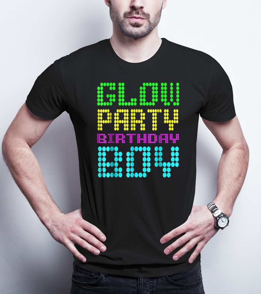 Glow Party Birthday Boy Colorful Dot Text T-Shirt
