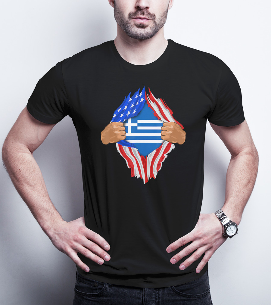 Greek Blood Inside Me Greece With American Flag Reveal T-Shirt