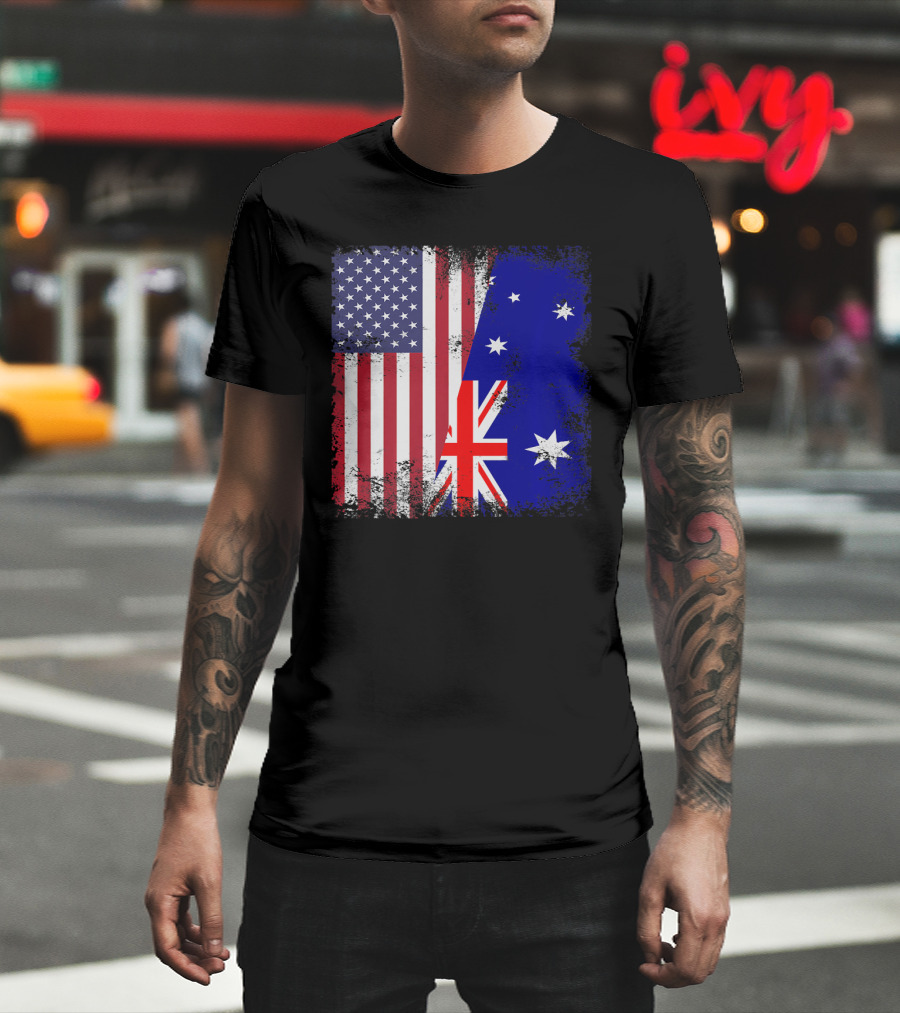 Vintage Half American Australian Flag Iconic T-Shirt