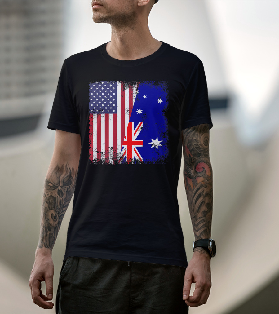 Vintage Half American Australian Flag Iconic T-Shirt