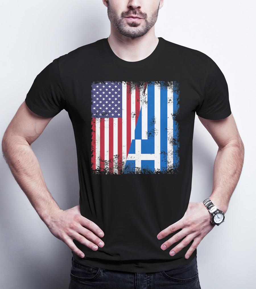 Half Greek Flag Vintage Greece U.S. Split Distressed American Greek Flags T-Shirt