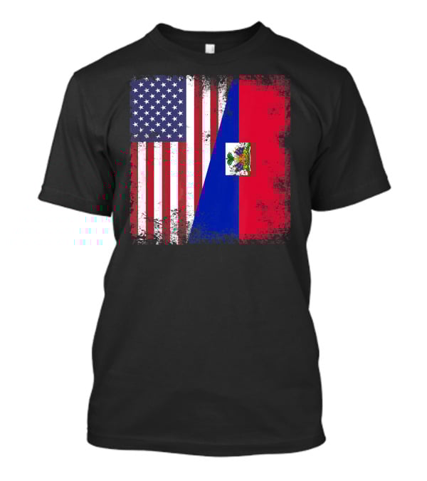 Half Haitian Flag Vintage Haiti U USA Grunge Style Flag Fusion T-Shirt