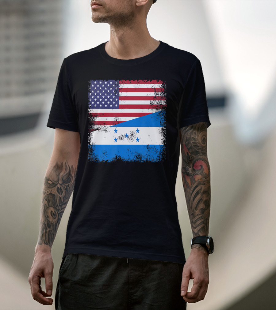 Half Honduran Half American Flag Vintage Hon T-Shirt