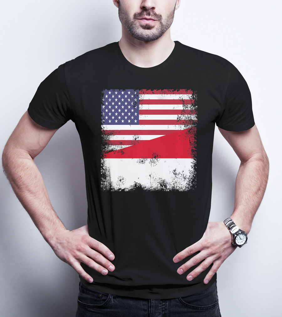 Half Indonesian Half American Flag Vintage Indo USA Fusion T-Shirt