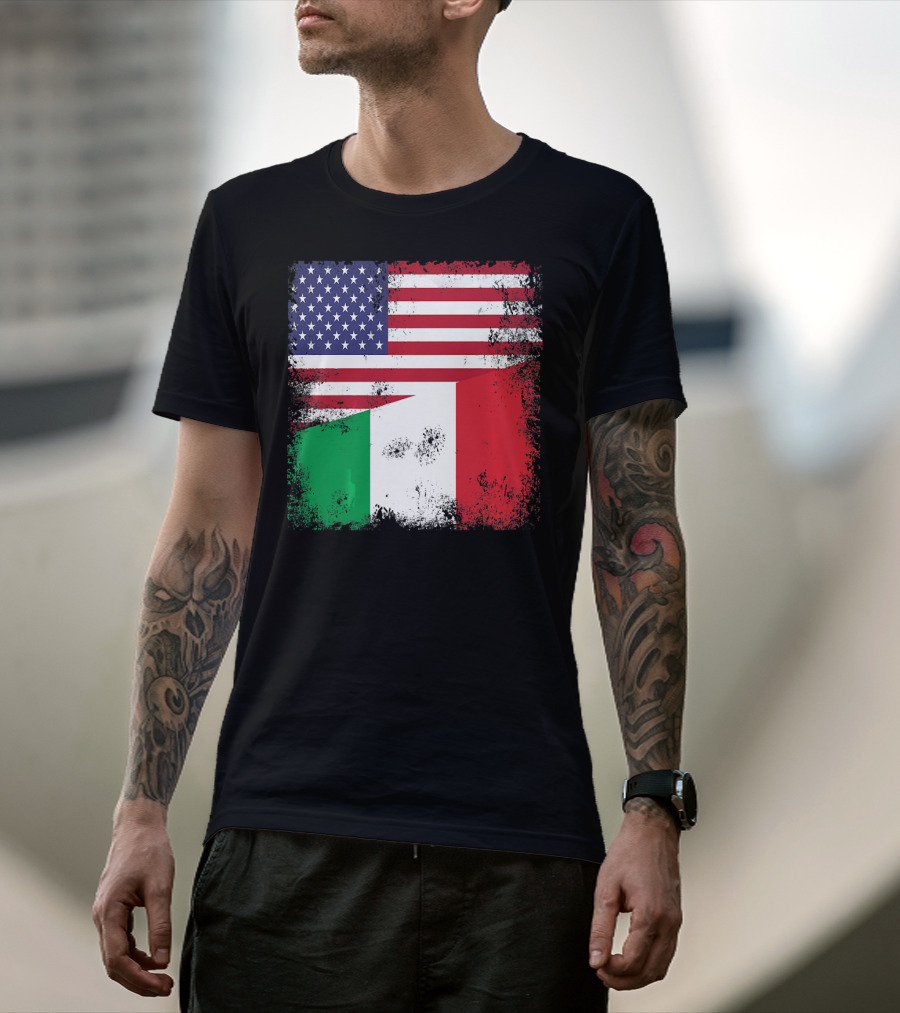 Half Italian Flag Vintage Italy U.S. American Grunge T-Shirt
