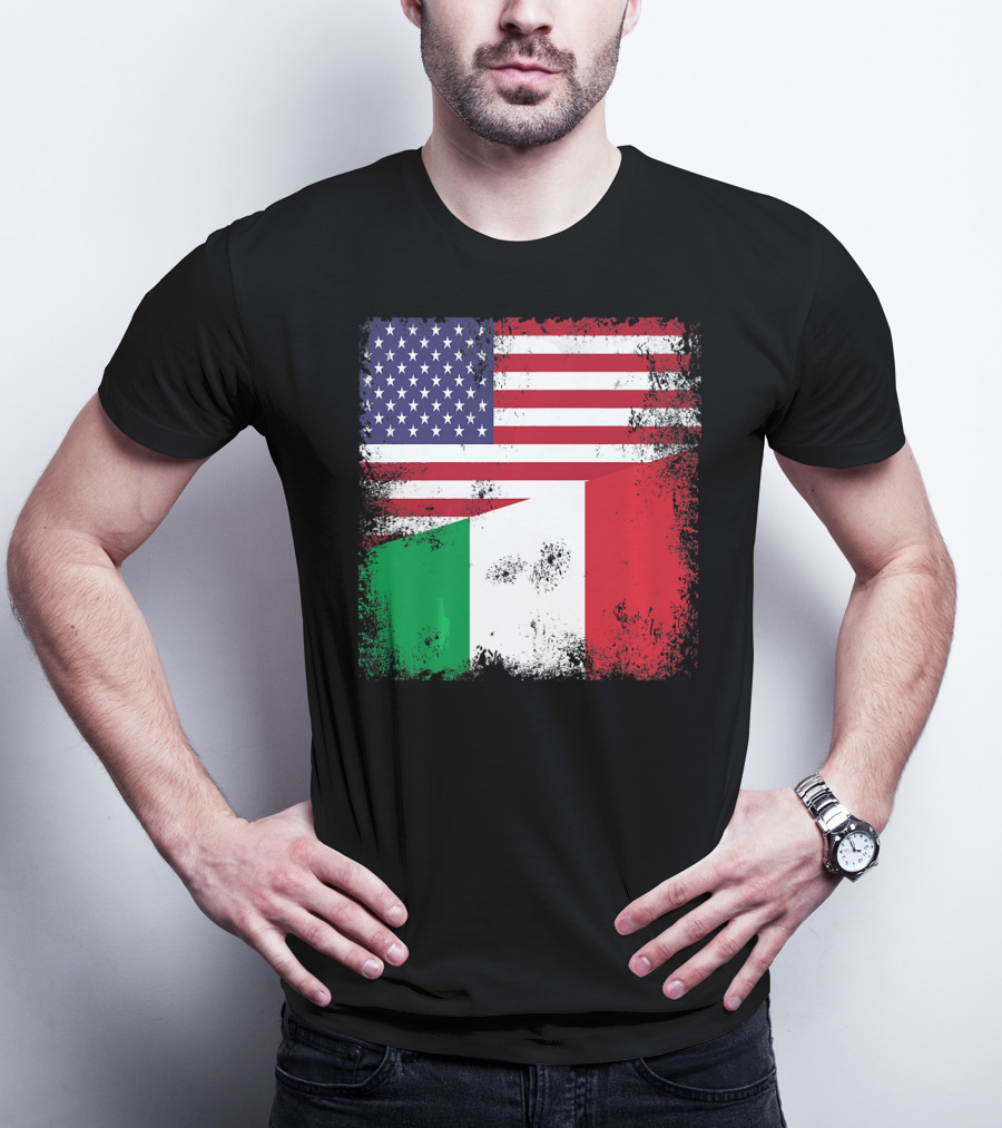 Half Italian Flag Vintage Italy U.S. American Grunge T-Shirt