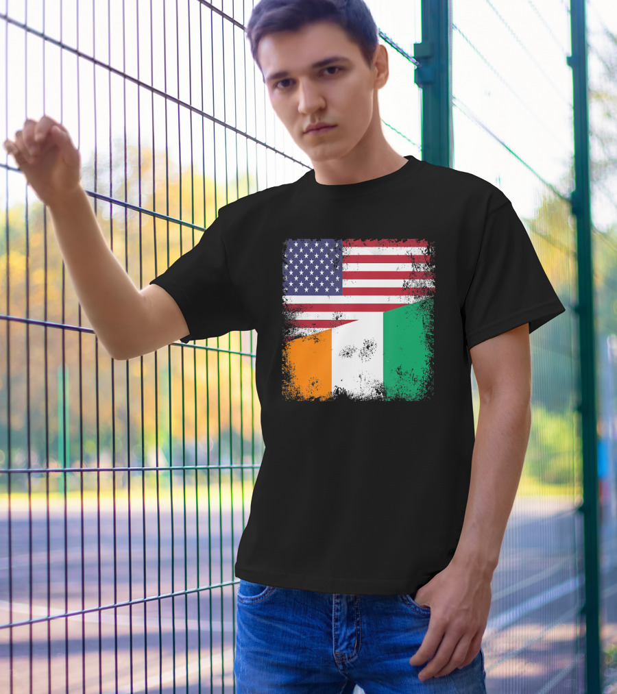 Half Ivorian Flag Vintage Cote D'I With Distressed USA Flag T-Shirt