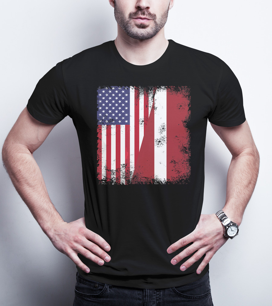 Half Latvian Half American Flag Vintage Latvia U T-Shirt