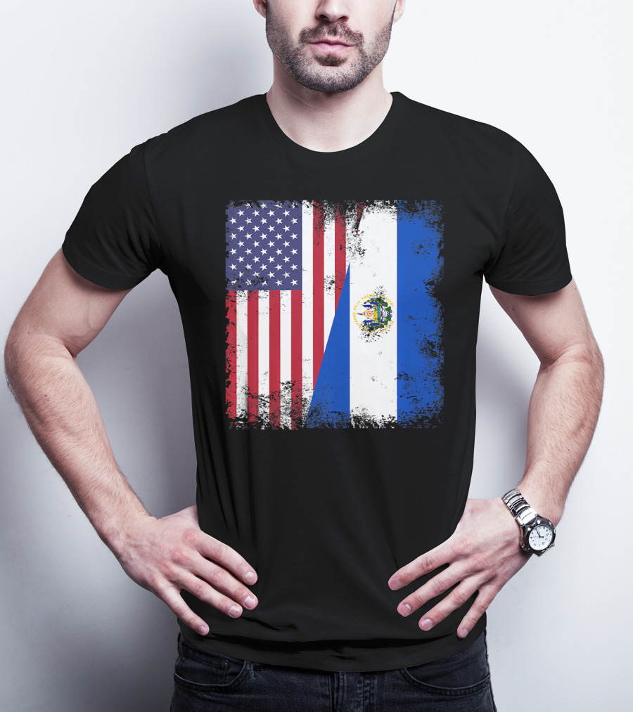 United States And Half Salvadoran Flag Vintage El Sal T-Shirt