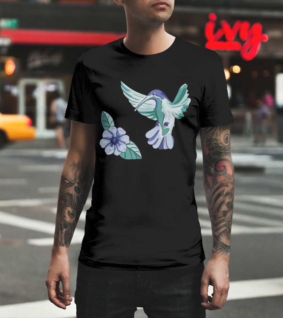 Humming Bird Flower Watercolor Aquarell Co T-Shirt