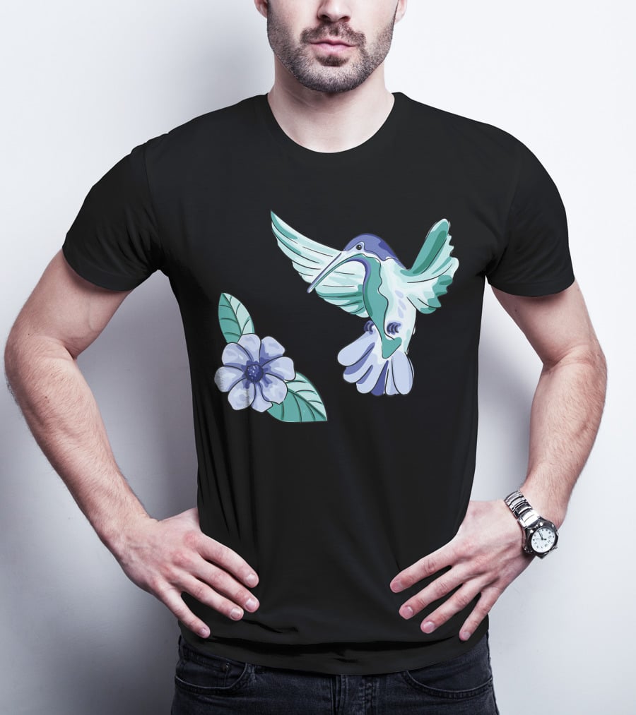 Humming Bird Flower Watercolor Aquarell Co T-Shirt