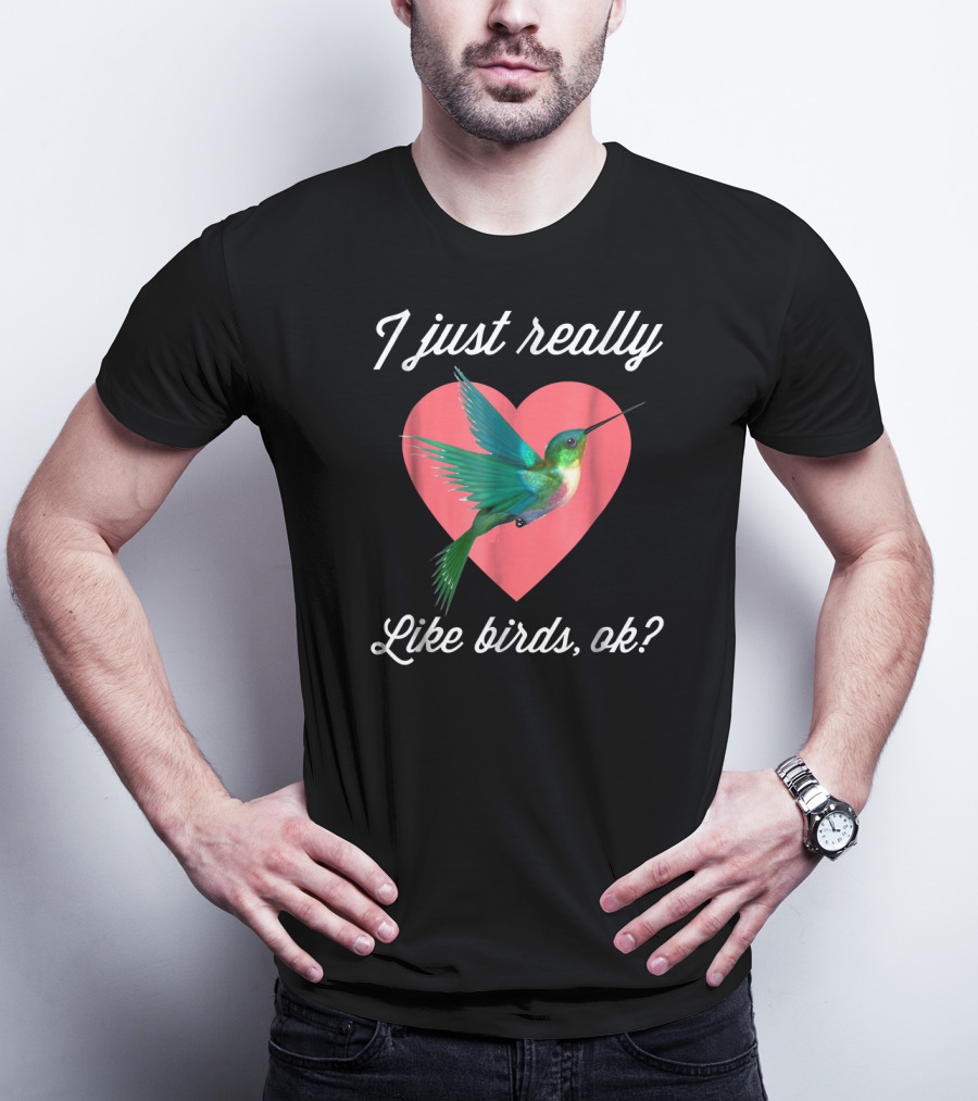 I Just Really Like Birds Ok Hummingbird Heart T-Shirt