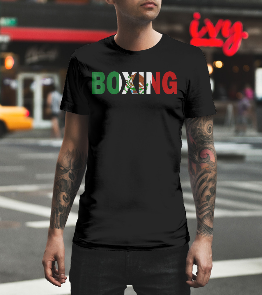 Boxing Mexican Flag Eagle Emblem T-Shirt