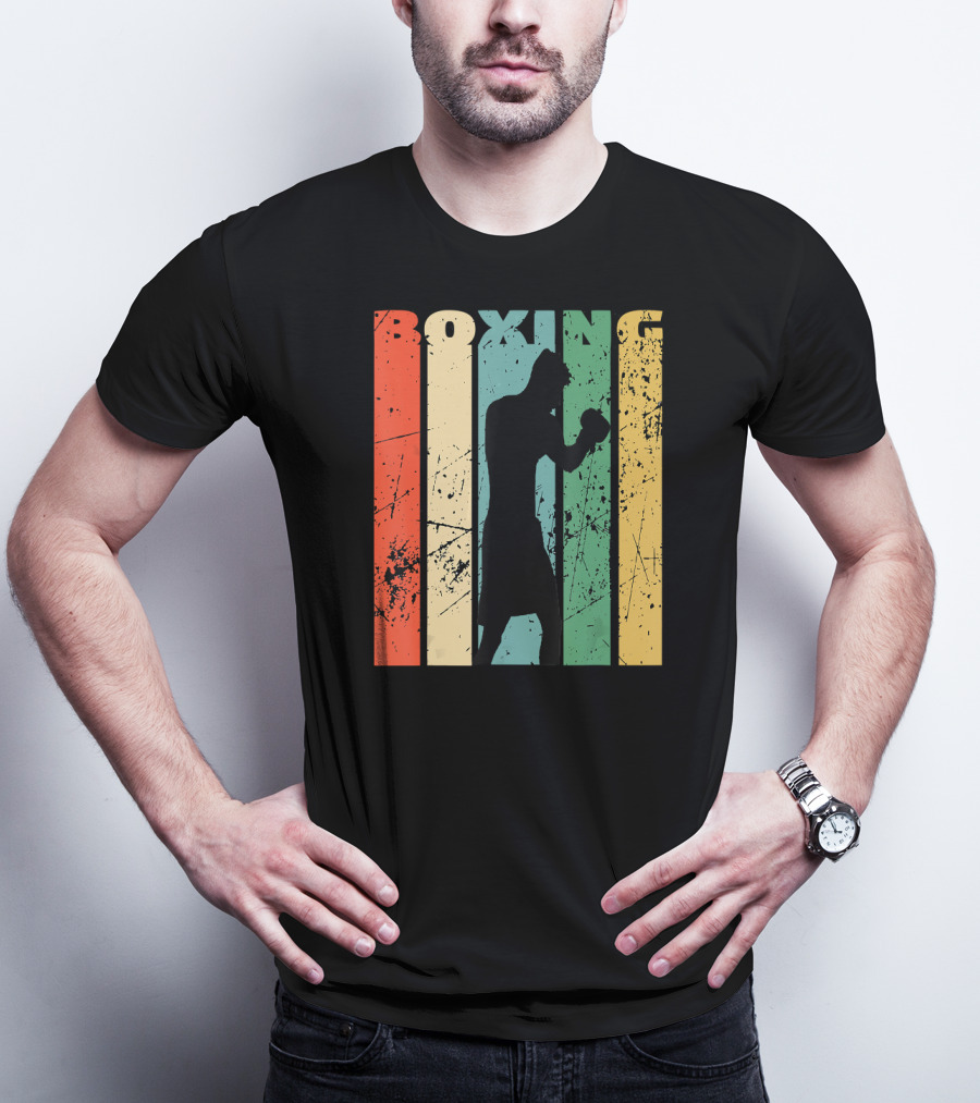 Boxing Vintage Distressed Silhouette Retro Stripes T-Shirt