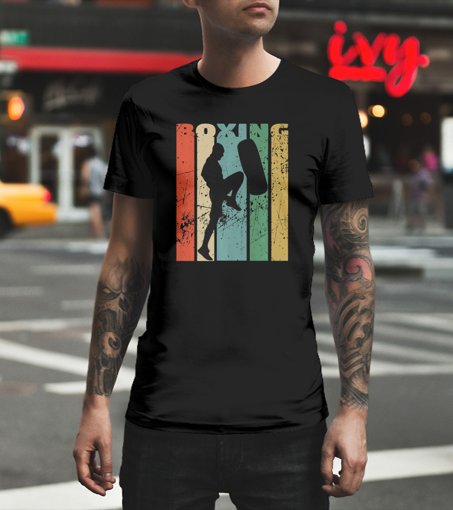 Boxing Vintage Distressed Silhouette Training With Punching Bag T-Shirt