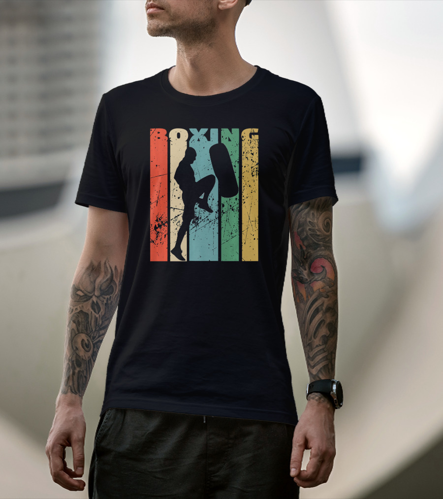 Boxing Vintage Distressed Silhouette Training With Punching Bag T-Shirt