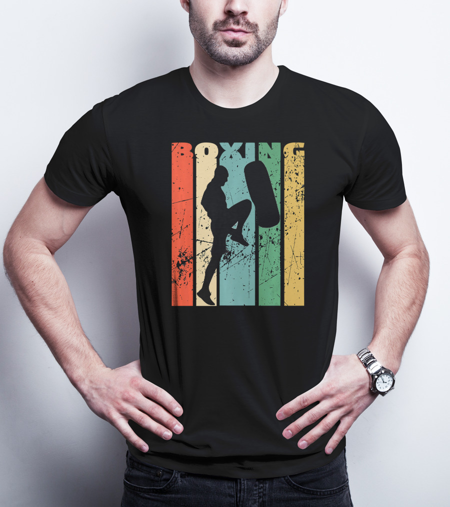 Boxing Vintage Distressed Silhouette Training With Punching Bag T-Shirt