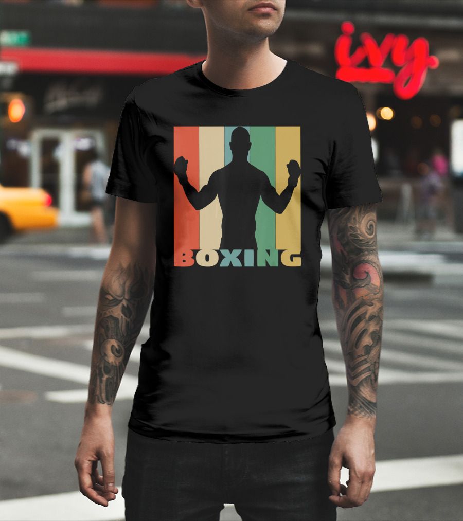 Boxing Silhouette Vintage Stripes For Boxer T-Shirt