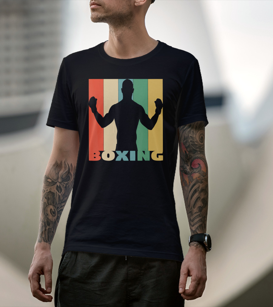 Boxing Silhouette Vintage Stripes For Boxer T-Shirt