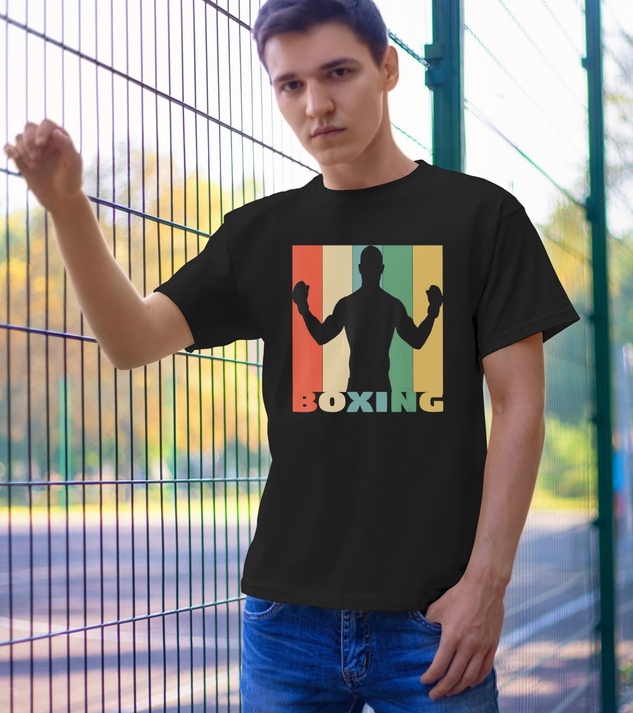 Boxing Silhouette Vintage Stripes For Boxer T-Shirt