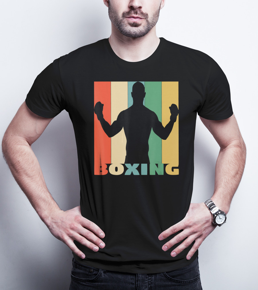 Boxing Silhouette Vintage Stripes For Boxer T-Shirt