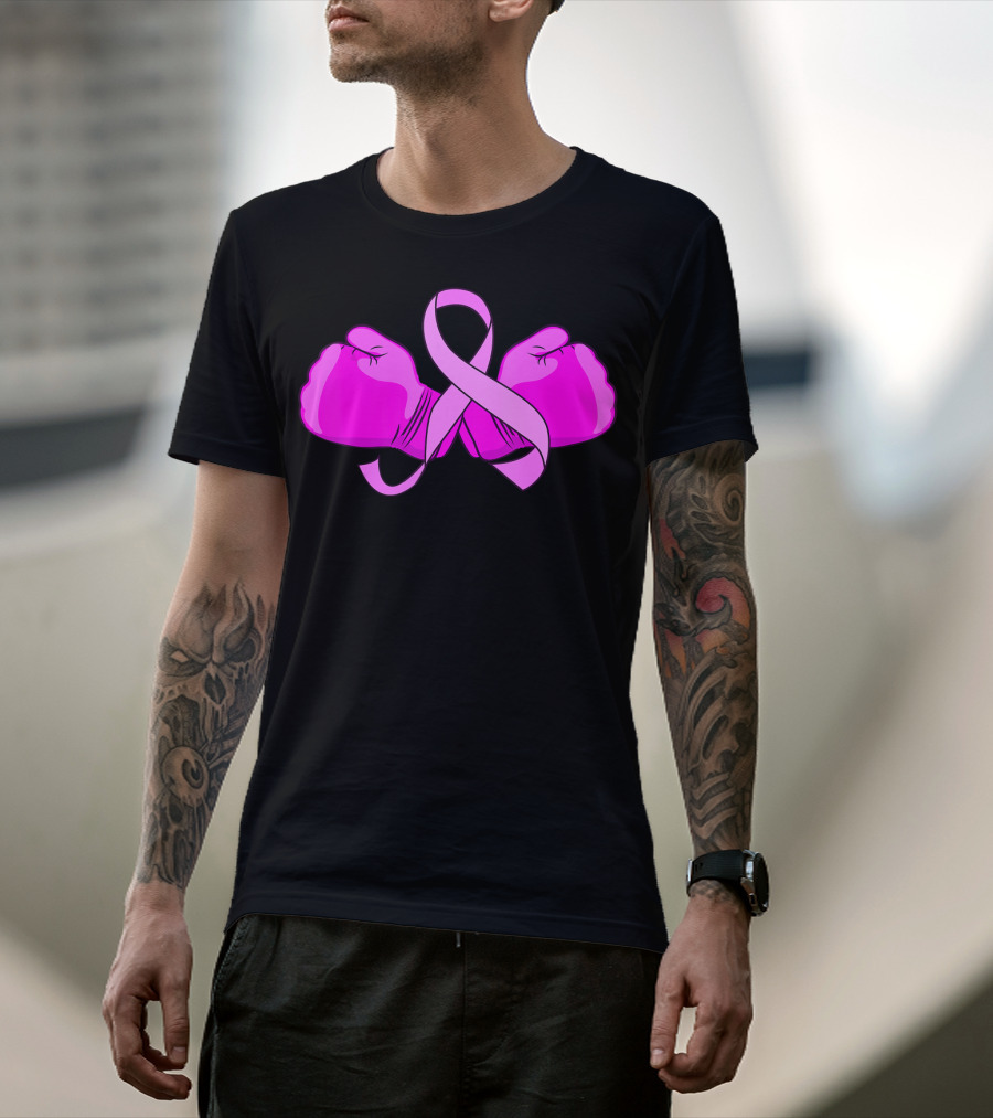 Breast Cancer Awareness Pink Ribbon Boxing Glove Fighter T-Shirt