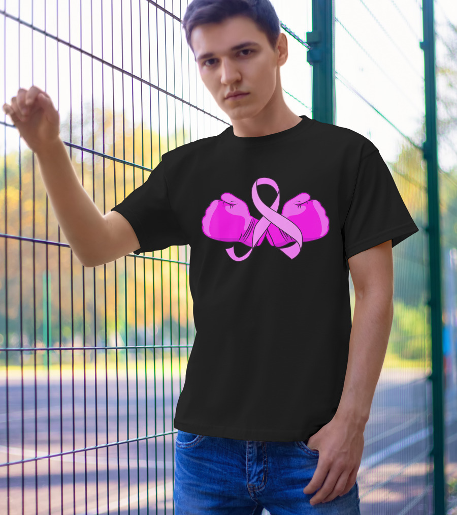 Breast Cancer Awareness Pink Ribbon Boxing Glove Fighter T-Shirt