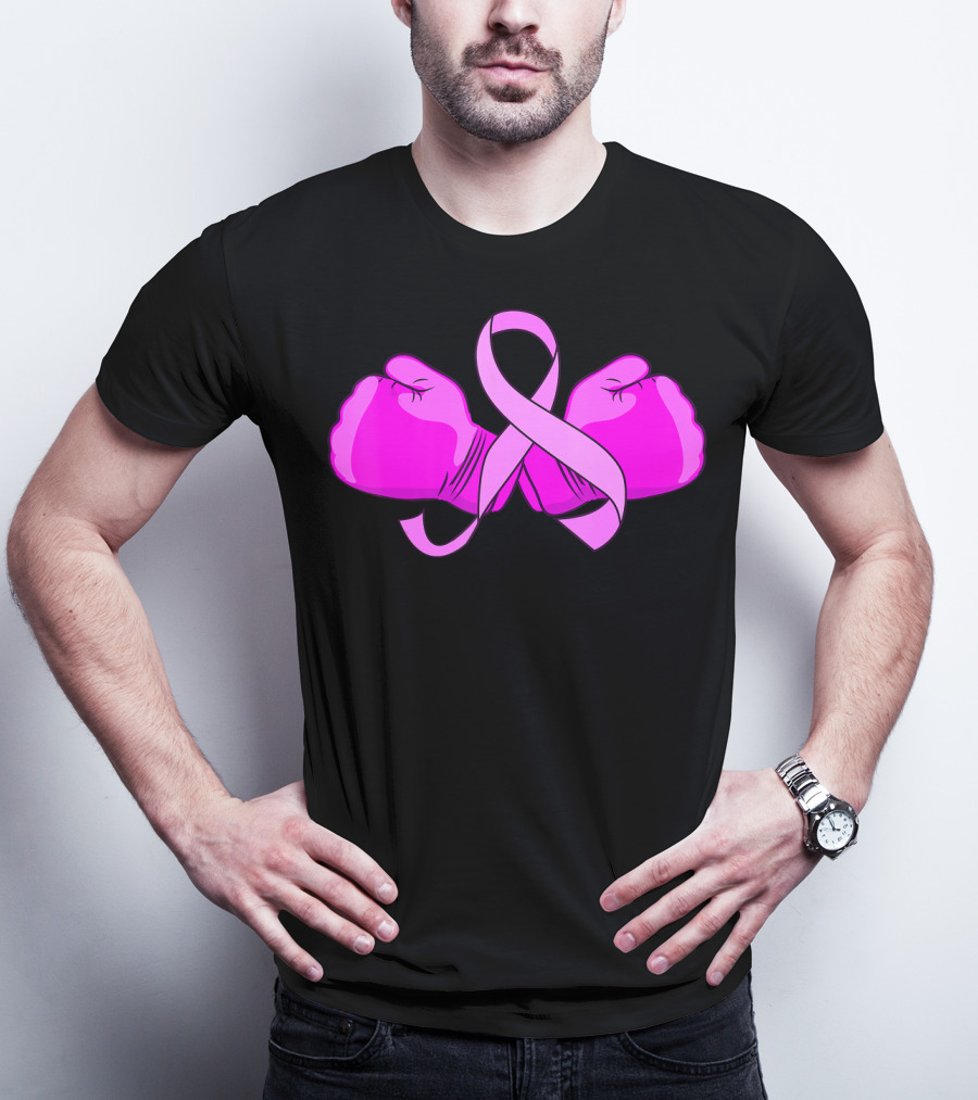 Breast Cancer Awareness Pink Ribbon Boxing Glove Fighter T-Shirt
