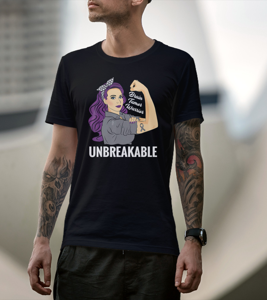 Brain Tumor Warrior Unbreakable Vintage Rosie The Riveter T-Shirt