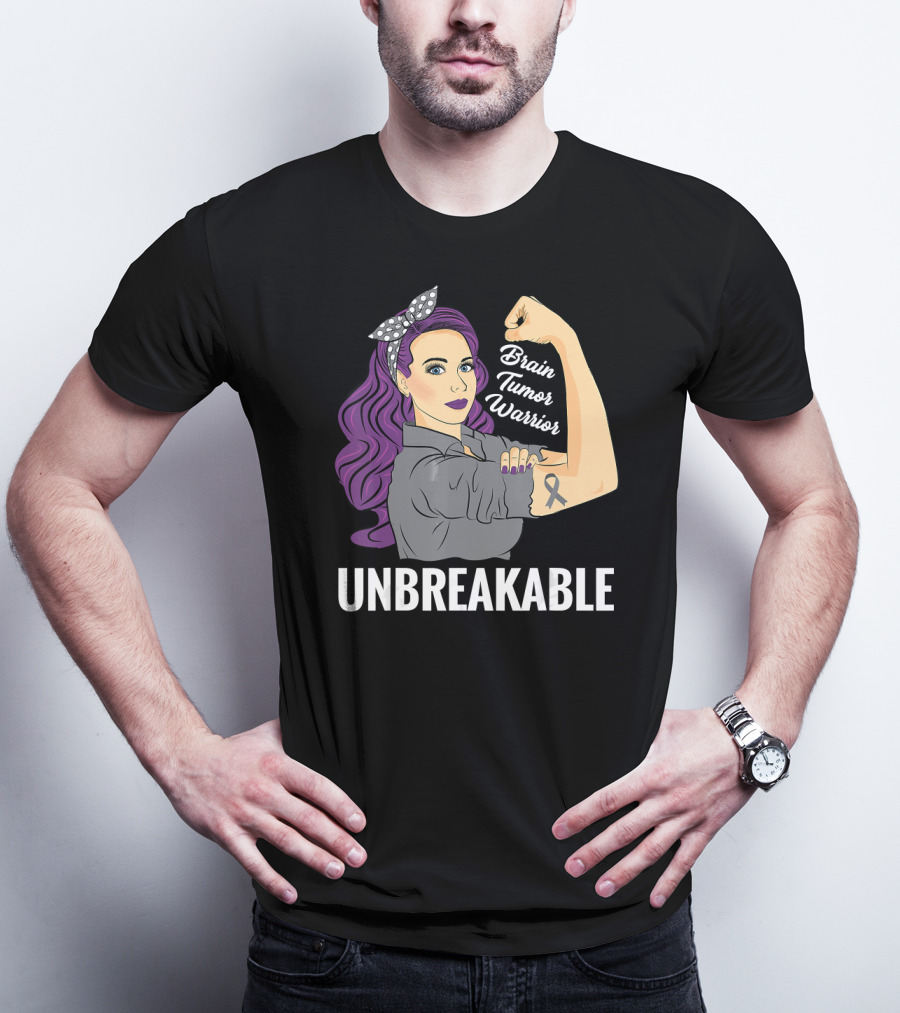 Brain Tumor Warrior Unbreakable Vintage Rosie The Riveter T-Shirt