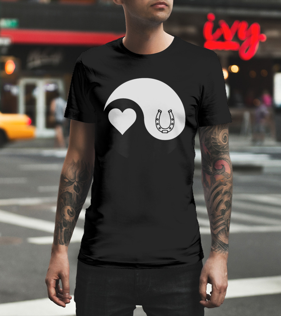 Yin Yang Heart Horseshoe Buddhism Equestrian Rider Equine T-Shirt