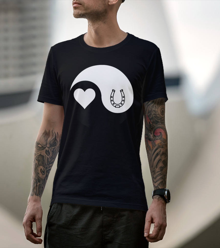 Yin Yang Heart Horseshoe Buddhism Equestrian Rider Equine T-Shirt