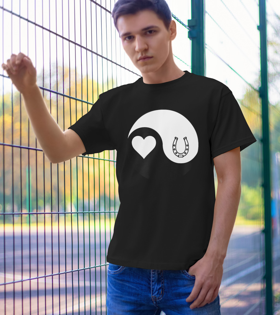 Yin Yang Heart Horseshoe Buddhism Equestrian Rider Equine T-Shirt