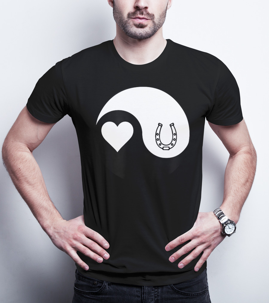 Yin Yang Heart Horseshoe Buddhism Equestrian Rider Equine T-Shirt