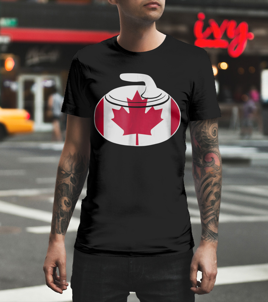 Canadian Curling Rock With Canada Flag Maple Leaf T-Shirt