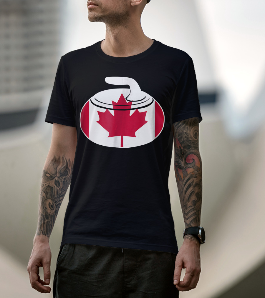 Canadian Curling Rock With Canada Flag Maple Leaf T-Shirt