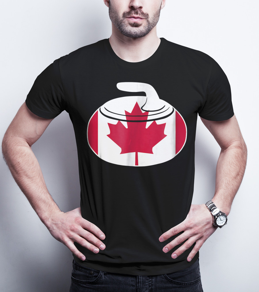 Canadian Curling Rock With Canada Flag Maple Leaf T-Shirt