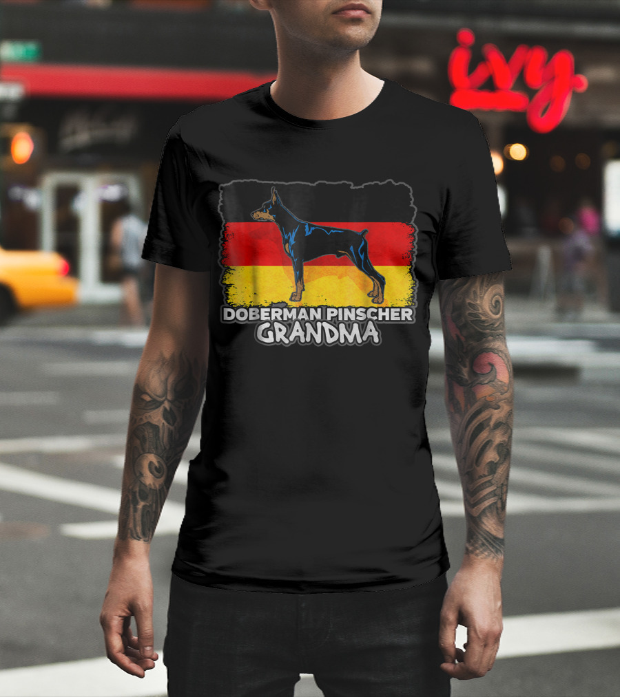 Doberman Pinscher Grandma With German Flag Background T-Shirt