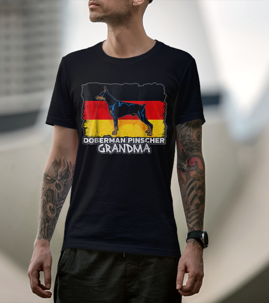 Doberman Pinscher Grandma With German Flag Background T-Shirt