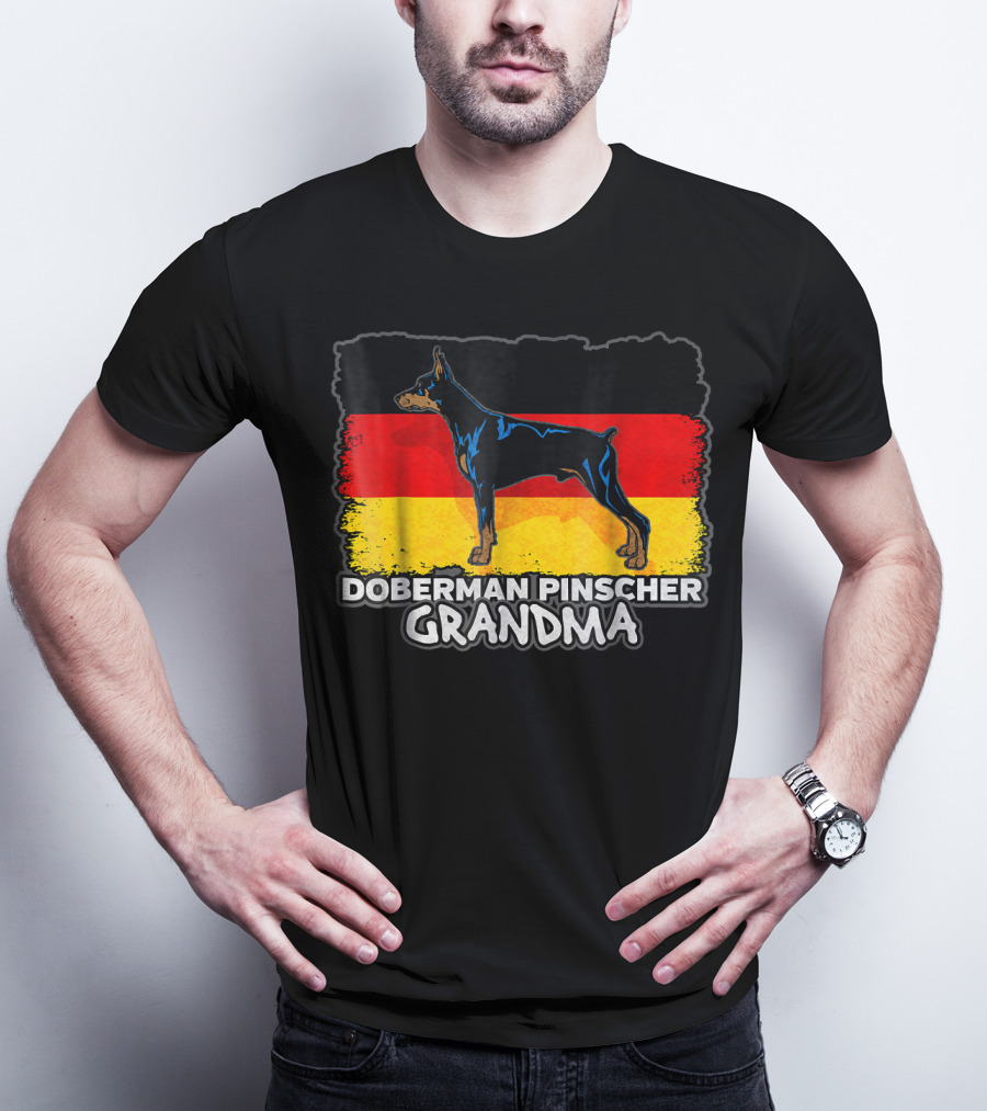 Doberman Pinscher Grandma With German Flag Background T-Shirt