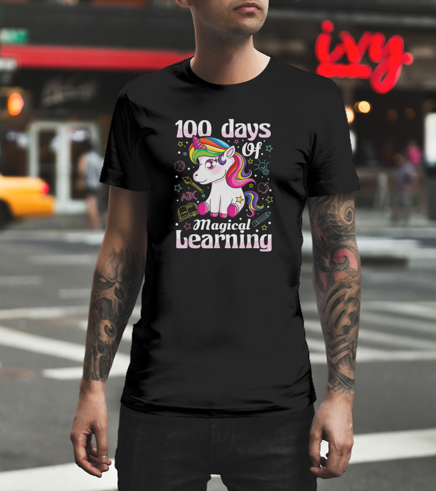 100 Days Of Magical Learning Unicorn ABC School T-Shirt