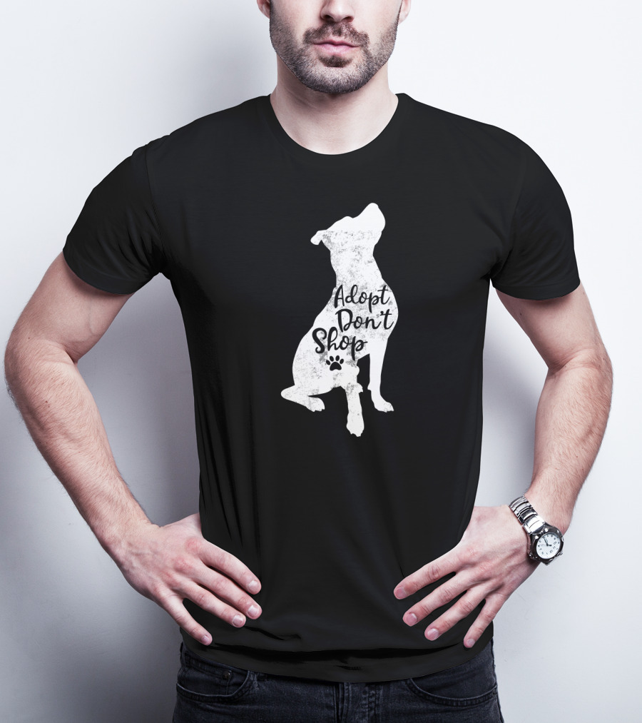 Adopt Don't Shop Rescue Pitbull Silhouette With Paw Prints T-Shirt