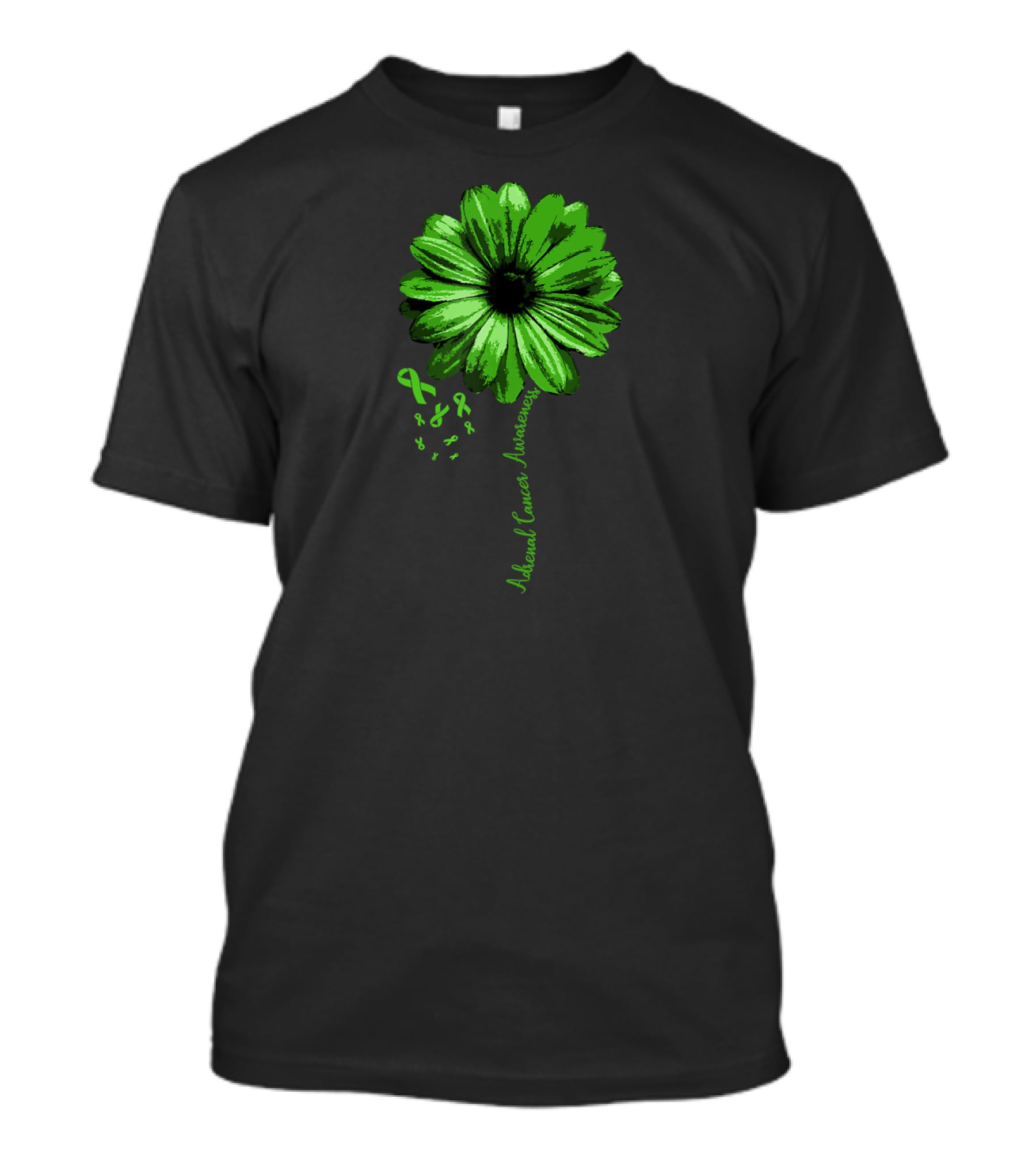 Adrenal Cancer Awareness Green Flower Ribbon T-Shirt