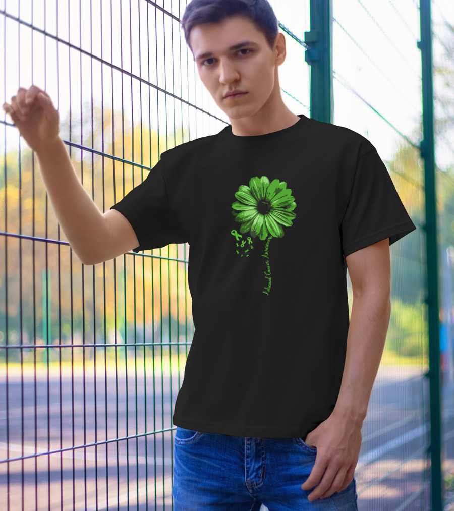 Adrenal Cancer Awareness Green Flower Ribbon T-Shirt
