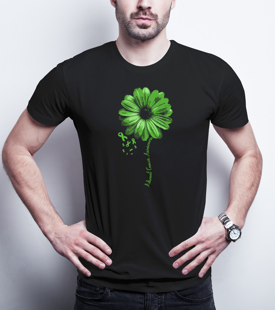 Adrenal Cancer Awareness Green Flower Ribbon T-Shirt