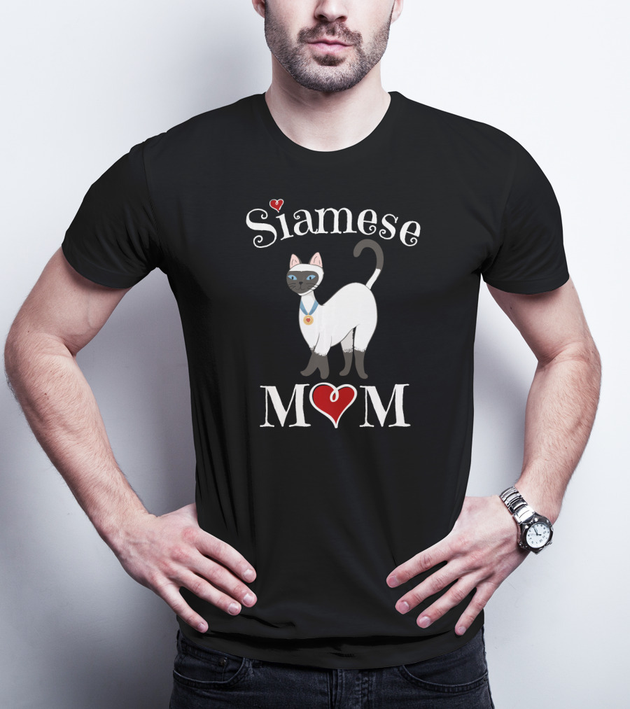 Siamese Cat Mom With Heart And Medal T-Shirt