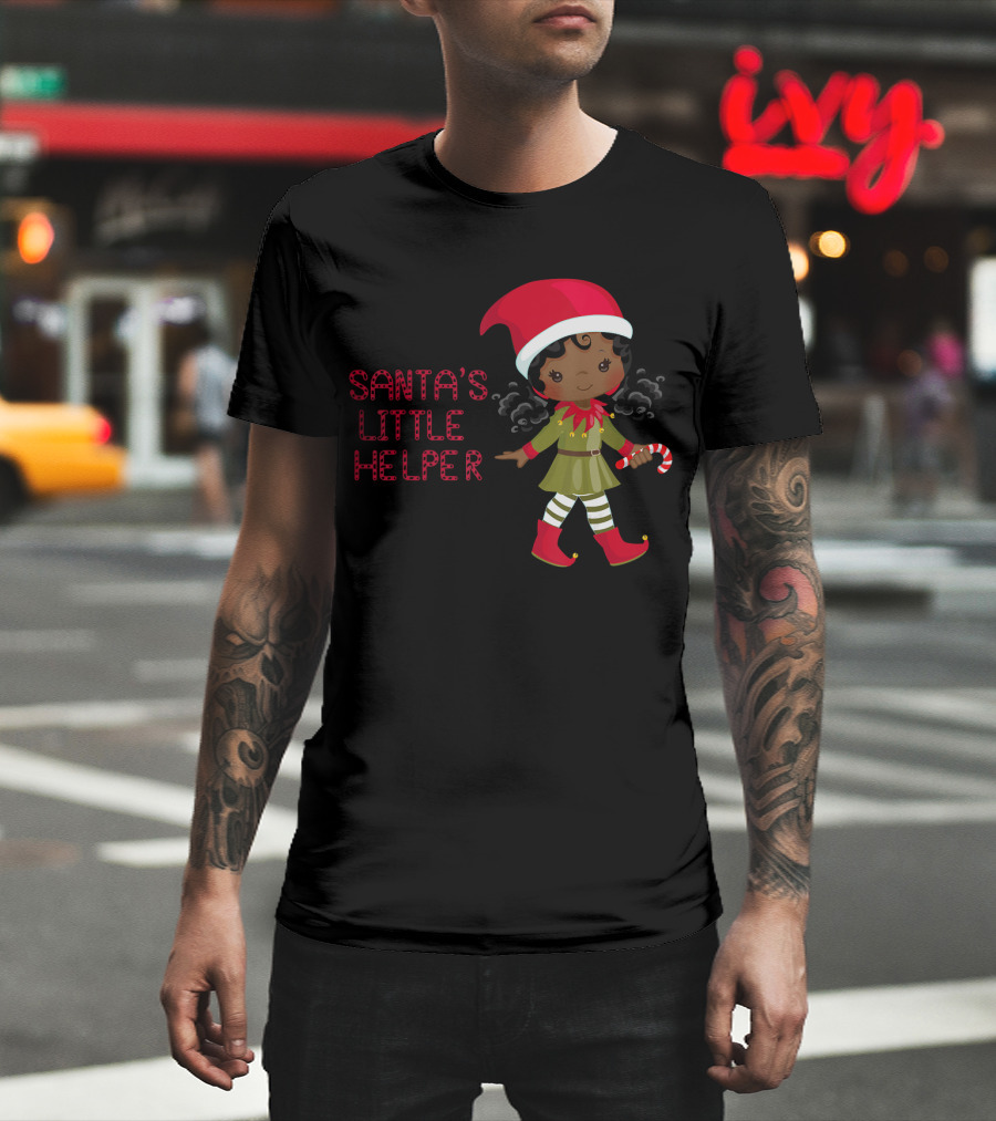 African American Girl Santa's Little Helper T-Shirt
