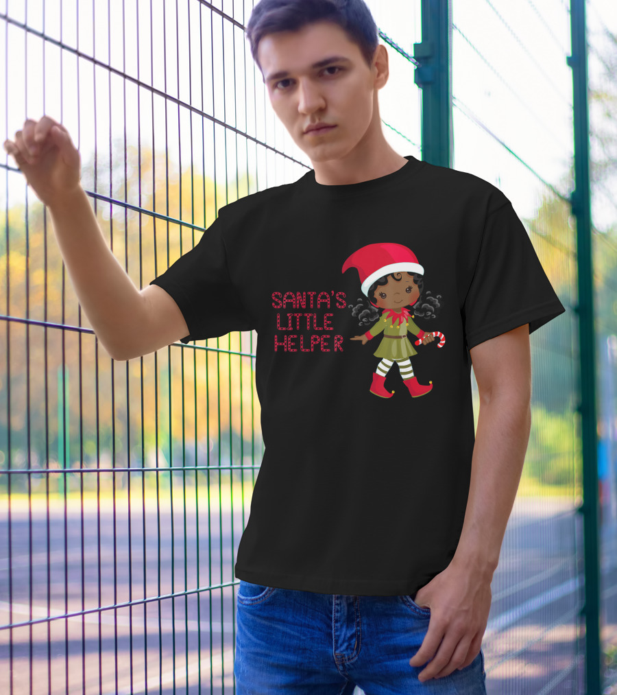 African American Girl Santa's Little Helper T-Shirt