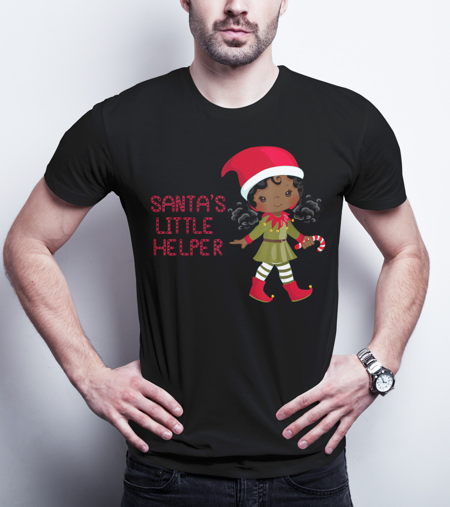 African American Girl Santa's Little Helper T-Shirt