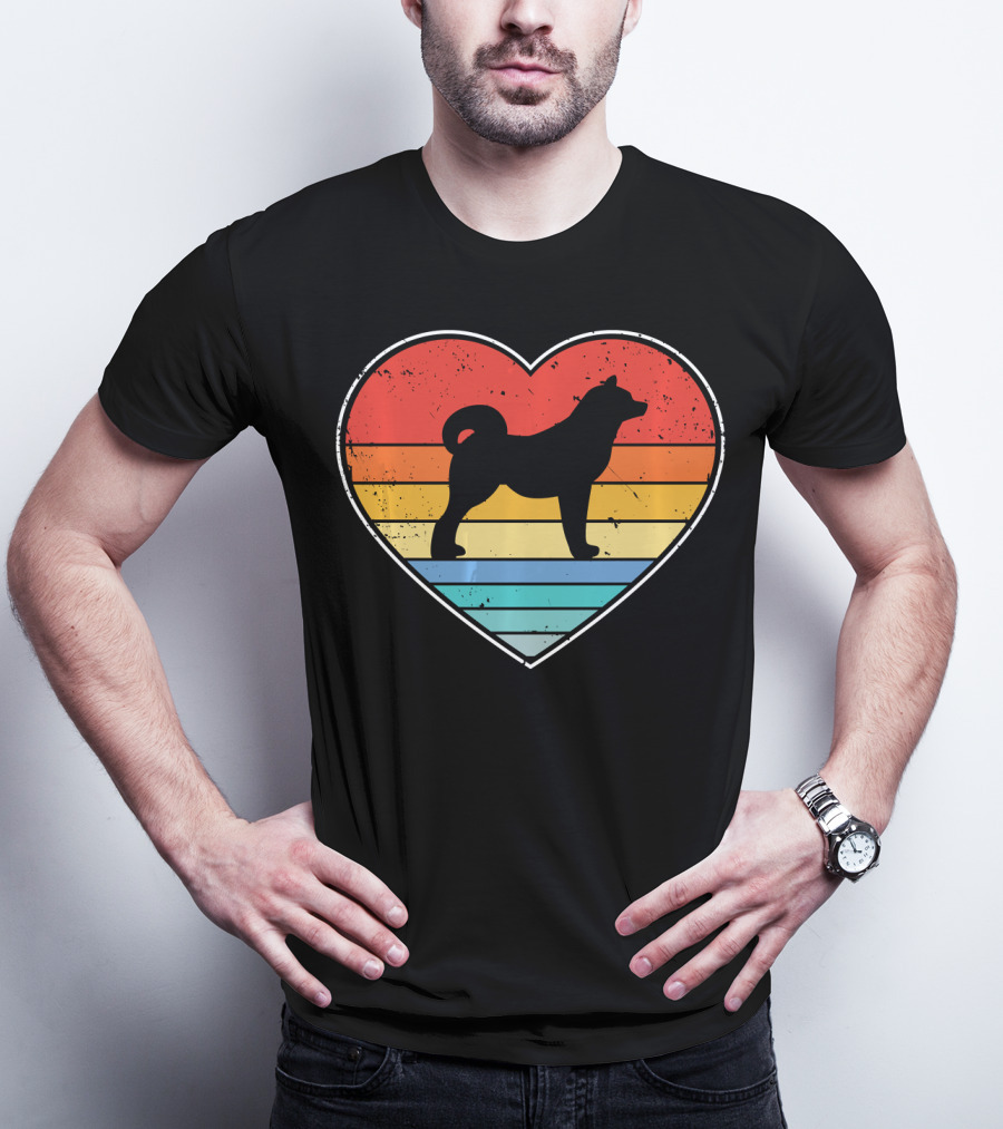 Akita Inu Dog Heart Retro Vintage Stripes T-Shirt